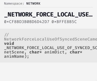 NetworkAddSynchronisedSceneCamera FiveM Natives Cfx Re Docs