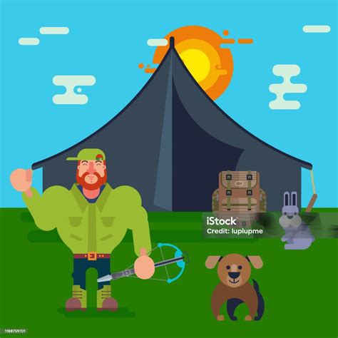 만화 사냥꾼 벡터 일러스트레이션입니다 개와 사냥꾼 석궁 A 가득 찬에 대한 스톡 벡터 아트 및 기타 이미지 가득 찬 개 겨냥 Istock