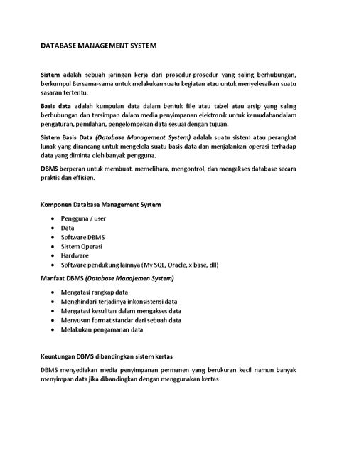 Database Management System Database Management System Sistem Adalah Sebuah Jaringan Kerja Dari