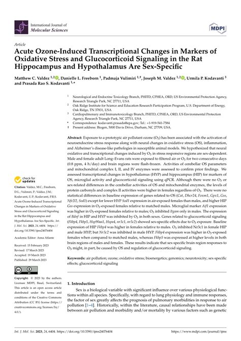PDF Acute Ozone Induced Transcriptional Changes In Markers Of