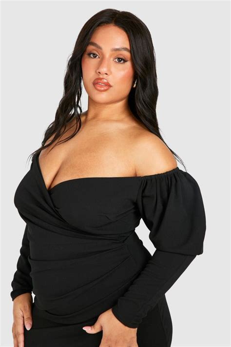 Dresses Plus Bardot Wrap Bodycon Dress Boohoo