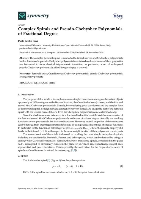 Pdf Complex Spirals And Pseudo Chebyshev Polynomials Of Fractional Degree
