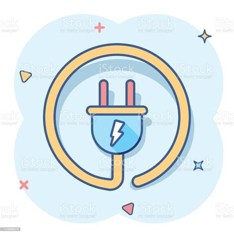 벡터 만화 전기 만화 스타일에서 아이콘을 연결 합니다 전원 와이어 케이블 기호 그림 그림 와이어 비즈니스 스플래시 효과 개념입니다 네트워크 연결 플러그에 대한 스톡 벡터