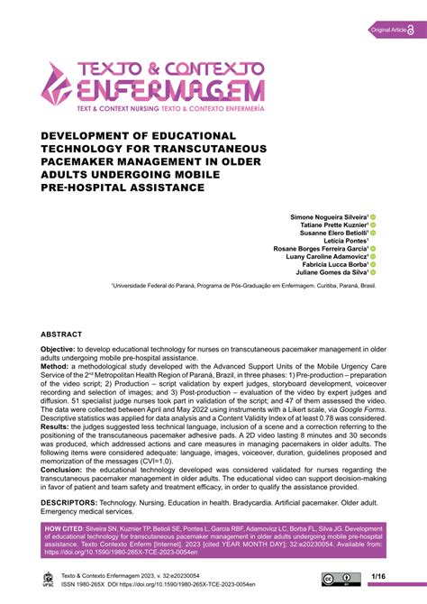 Pdf Development Of Educational Technology For Transcutaneous Pacemaker Management In Older