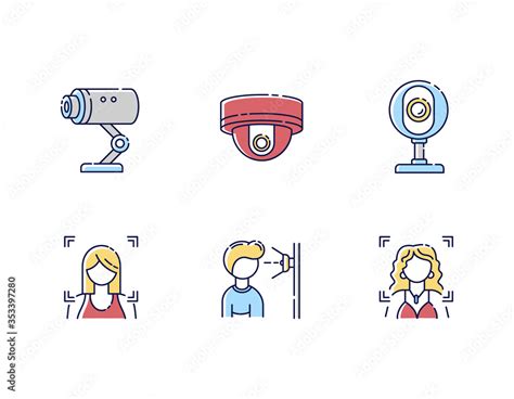 Biometric Identification Rgb Color Icons Set Video Surveillance Facial Recognition Identity
