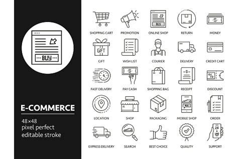 1px 스트로크 너비가 있는 48px 그리드의 전자 상거래 벡터 드로잉 아이콘입니다 인포그래픽 모바일 및 웹 등 아이콘에 대한 스톡 벡터 아트 및 기타 이미지 Istock