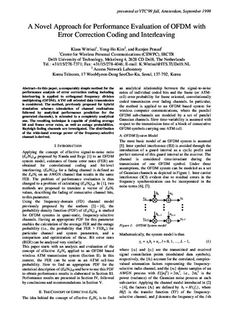 Pdf A Novel Approach For Performance Evaluation Of Ofdm With Error