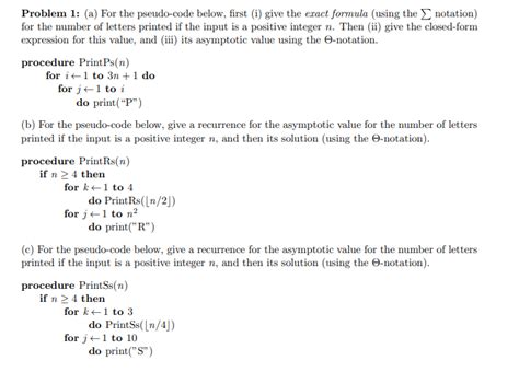 Solved Problem A For The Pseudo Code Below First I Chegg Com
