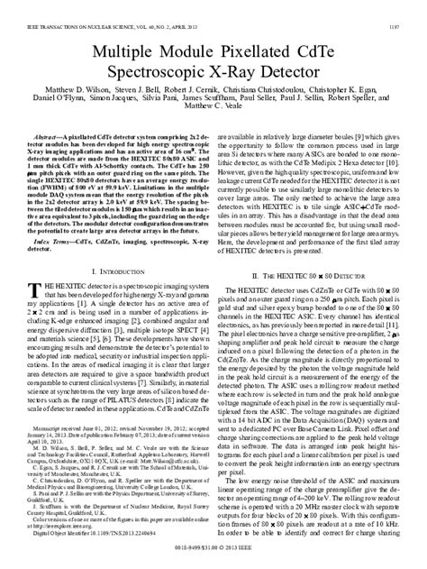 Pdf Multiple Module Pixellated Cdte Spectroscopic X Ray Detector
