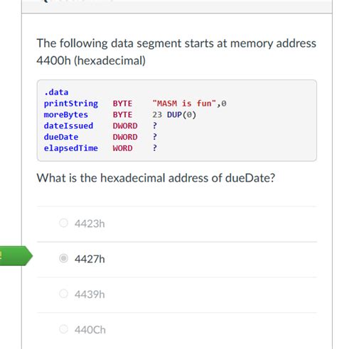 solved the following data segment starts at memory address