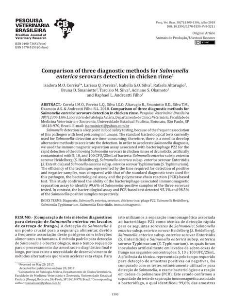 Pdf Comparison Of Three Diagnostic Methods For Salmonella Enterica Serovars Detection In
