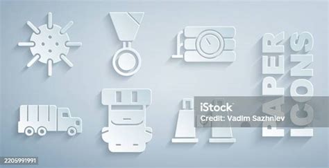 하이킹 배낭 다이너마이트 및 타이머 시계 군용 트럭 쌍안경 보상 메달 및 해군 지뢰 아이콘을 설정합니다 벡터 3차원 형태에 대한 스톡 벡터 아트 및 기타 이미지 Istock