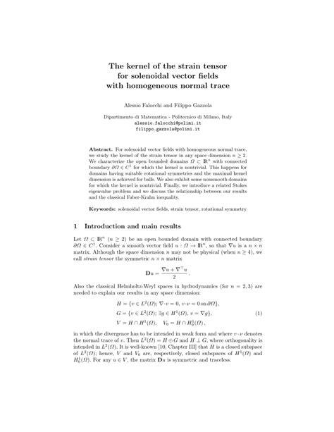 PDF The Kernel Of The Strain Tensor For Solenoidal Vector Fields With