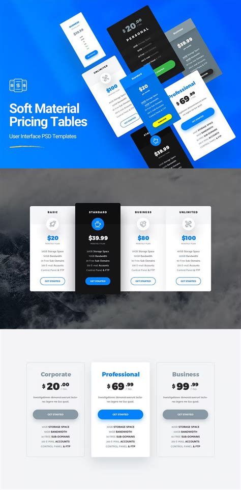 Soft Material Pricing Table Templates Psd Pricing Table Psd Templates Table Template