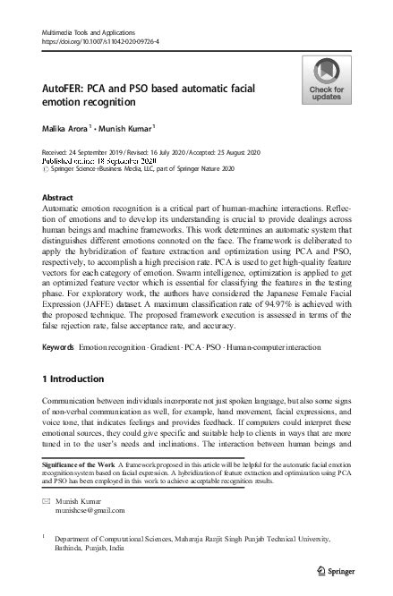 Pdf Autofer Pca And Pso Based Automatic Facial Emotion Recognition