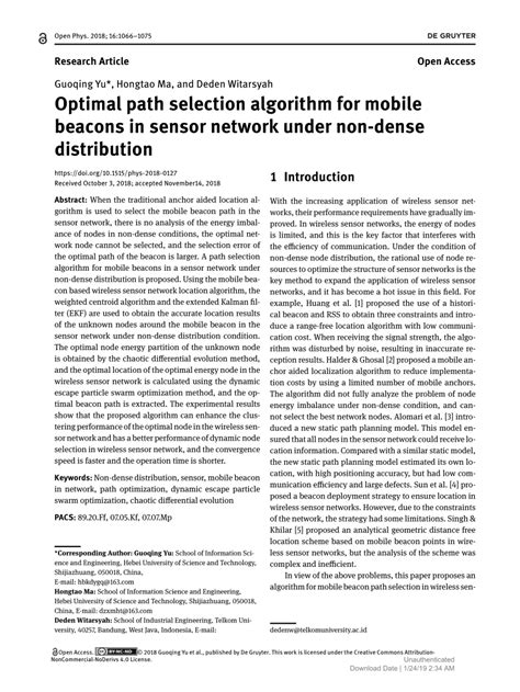 Pdf Optimal Path Selection Algorithm For Mobile Beacons In Sensor
