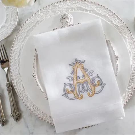 Crown Linen Designs Vintage Vine Monogram A White Gold Platinum Tri