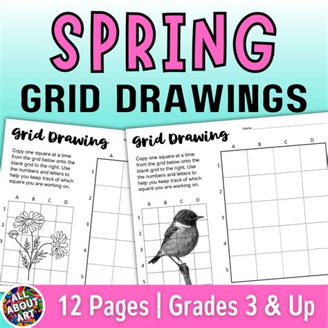 Spring Grid Drawing Worksheets Flowers Birds Bugs Grid Method Art Activities Made By Teachers