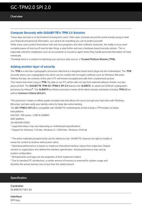 Buy Gigabyte Trusted Platform Module GC TPM SPI Skycomp