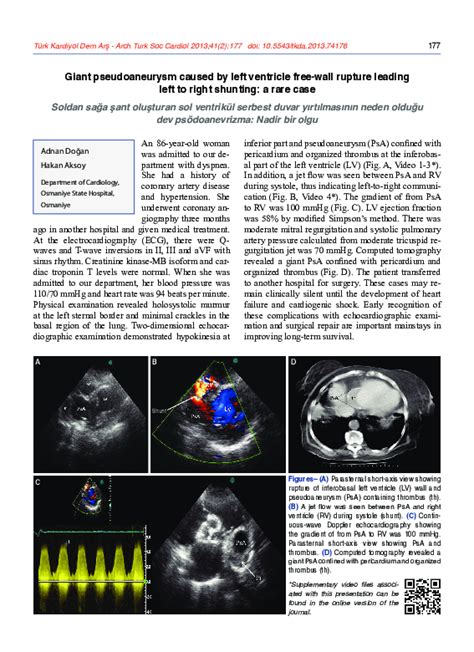 Pdf Giant Pseudoaneurysm Caused By Left Ventricle Free Wall Rupture Leading Left To Right