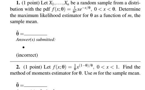 Solved 1 1 Point Let X1xn Be A Random Sample From A