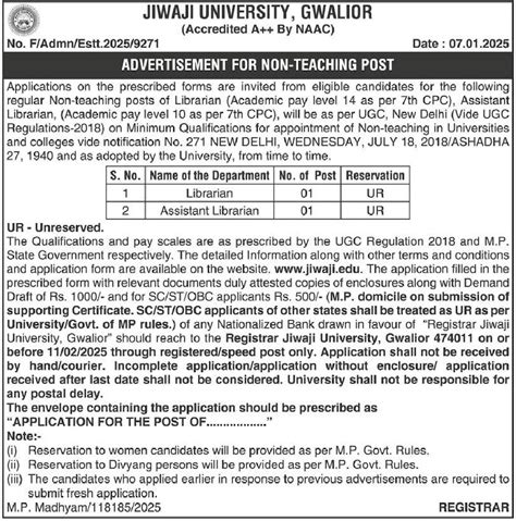 Mp Jiwaji University Recruitment 2025 Vacancy For Various Posts