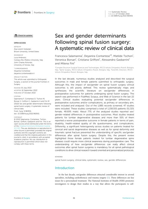 Pdf Sex And Gender Determinants Following Spinal Fusion Surgery A