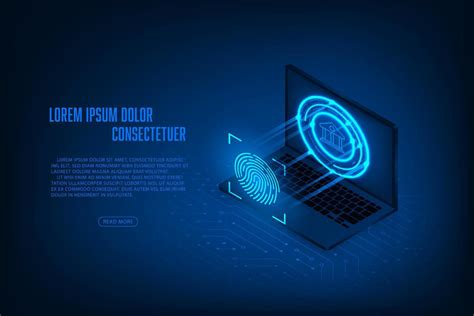 Vector Isometric Technology Cyber Security Online Banking Concept Fingerprint On Circuit Board
