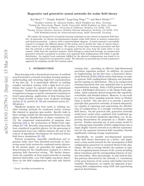 Pdf Regressive And Generative Neural Networks For Scalar Field Theory