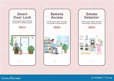 Smart Home Security Onboarding Mobile App Screen Flat Vector Template Stock Vector