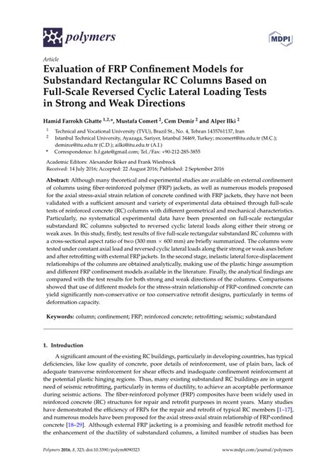 Pdf Evaluation Of Frp Confinement Models For Substandard Rectangular