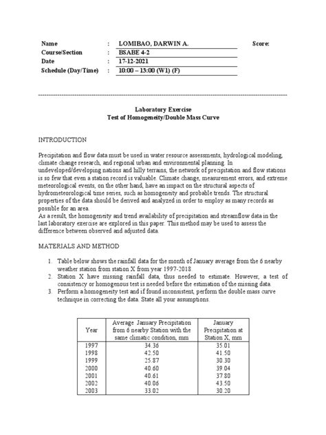 lab ex double mass curve pdf precipitation errors and residuals
