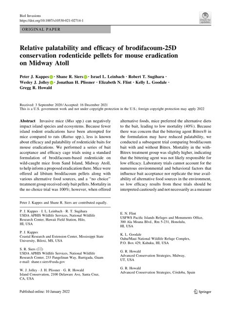 Pdf Relative Palatability And Efficacy Of Brodifacoum 25d