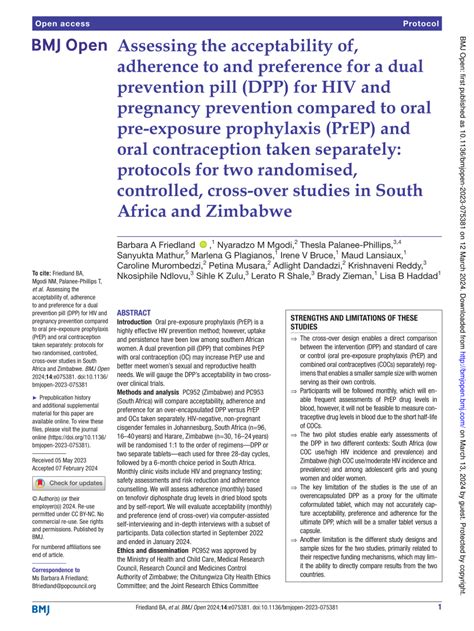 Pdf Assessing The Acceptability Of Adherence To And Preference For A Dual Prevention Pill
