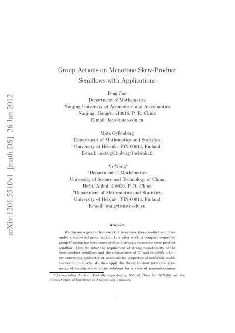 PDF Group Actions On Monotone Skew Product Semiflows With Applications