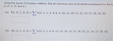 Solved Using The Quine Mccluskey Method Find All Minimum
