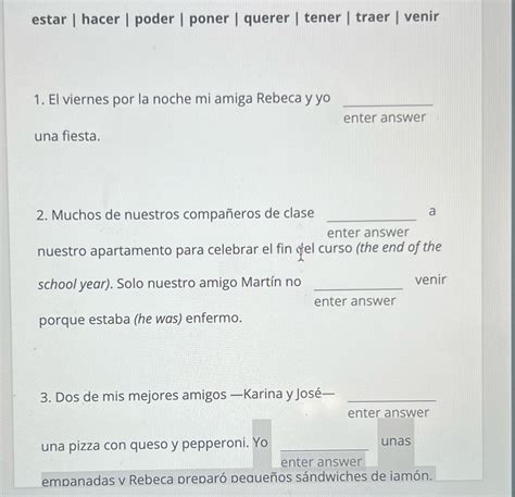 [solved] Preterite Form Estar Hacer Poder Poner Querer Tener Course Hero
