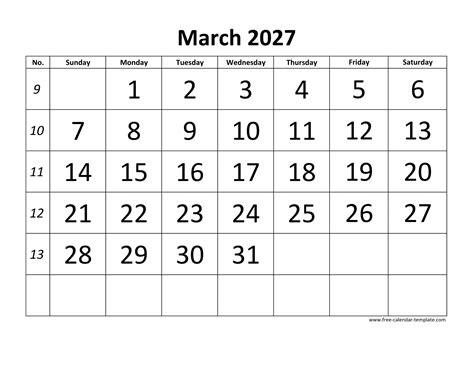 March 2027 Free Calendar Tempplate Free Calendar