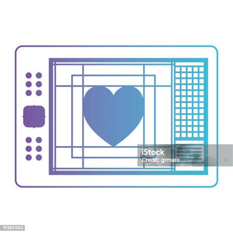 디지타이저 태블릿 저하 보라색 파란색 윤곽선 색상 팔레트와 심장 디자인 그래픽 타블렛에 대한 스톡 벡터 아트 및 기타 이미지