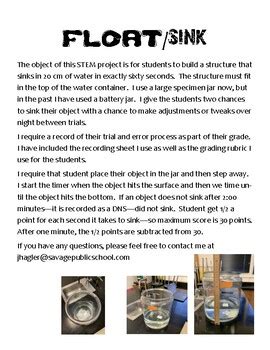 STEM Problem Float Sink By Small Babe Science TpT