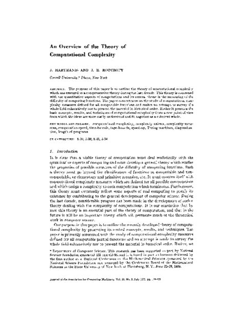 Pdf An Overview Of The Theory Of Computational Complexity