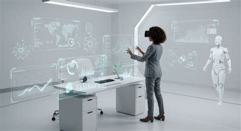 Futuristic Virtual Workspace With Ar Stock Illustration Illustration Of Productivity