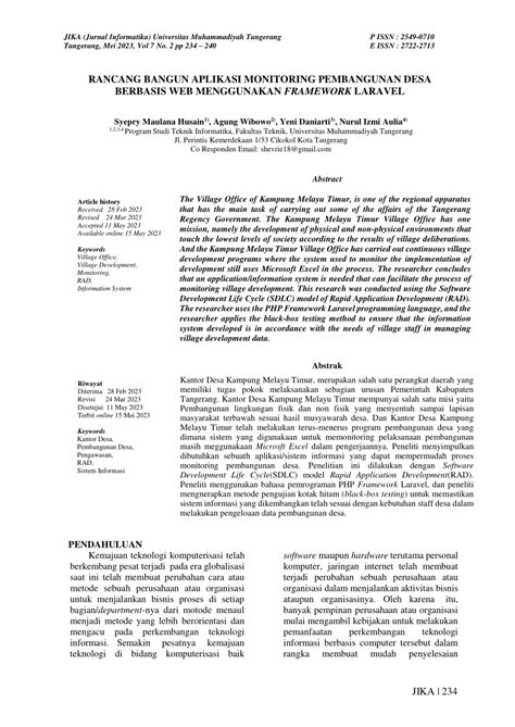 Pdf Rancang Bangun Aplikasi Monitoring Pembangunan Desa Berbasis Web Menggunakan Framework Laravel