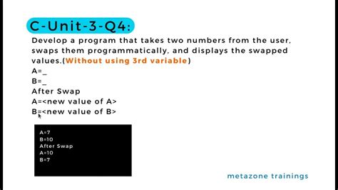C Unit3 Q4 Swapping Numbers Programmatically In C Without Third