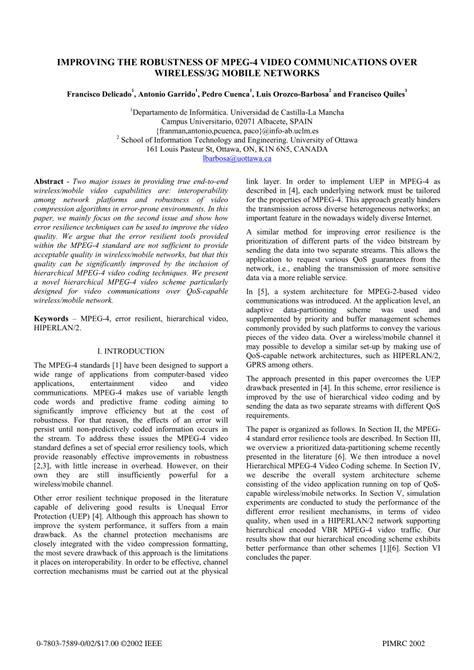 Pdf Improving The Robustness Of Mpeg 4 Video Communications Over