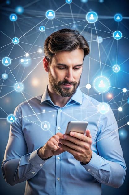 Man Using Mobile Global Network Connection On Social Media Virtual Screen Digital Technology And