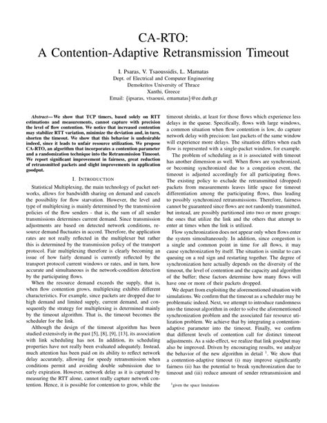 Pdf Ca Rto A Contention Adaptive Retransmission Timeout