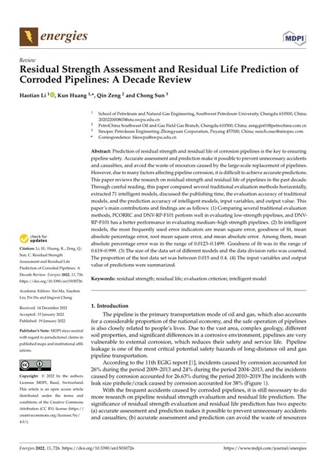Pdf Residual Strength Assessment And Residual Life Prediction Of Corroded Pipelines A Decade