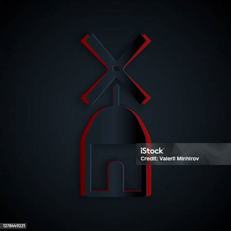 종이 절단 풍차 아이콘 검은 배경에 격리 종이 아트 스타일 벡터 3차원 형태에 대한 스톡 벡터 아트 및 기타 이미지 3차원 형태 검은색 고풍스런 Istock