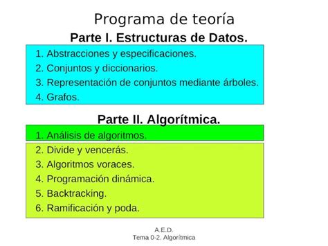 Ppt A E D Tema 0 2 Algorítmica Programa De Teoría Parte I Estructuras De Datos 1